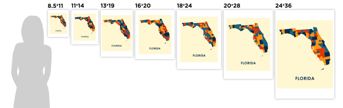 Florida Map Print Full Color Map Poster - Etsy