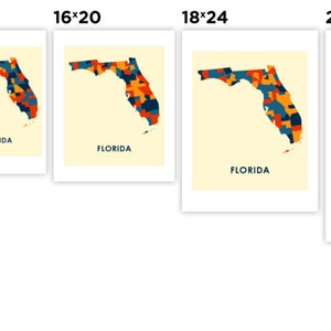 Florida Map Print - Full Color Map Poster - Etsy