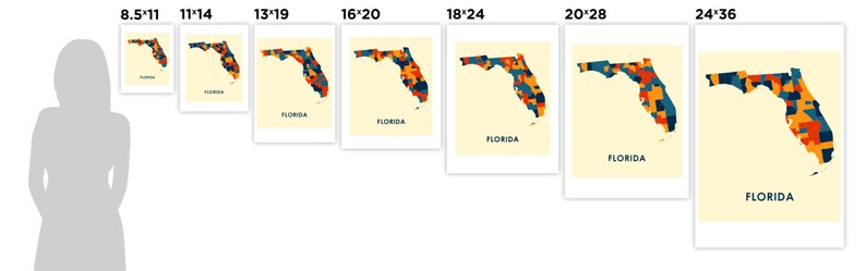 Florida Map Print Full Color Map Poster - Etsy