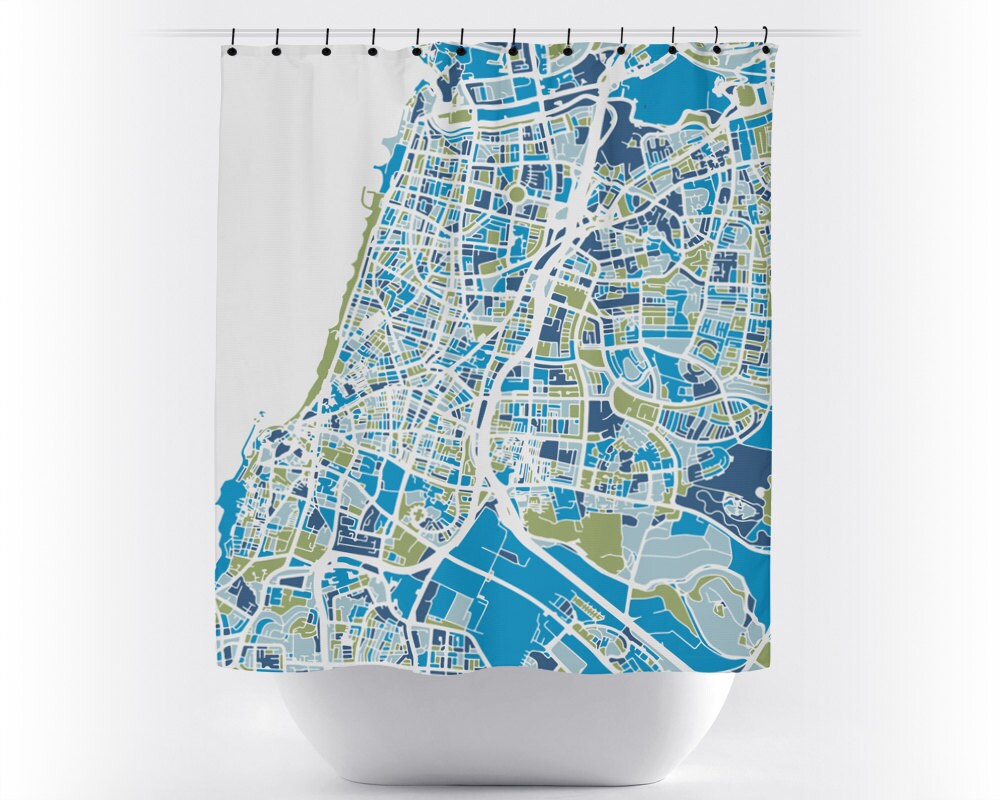 Tel Aviv Map Shower Curtain - Israel Shower Curtain - Chroma Series - Etsy