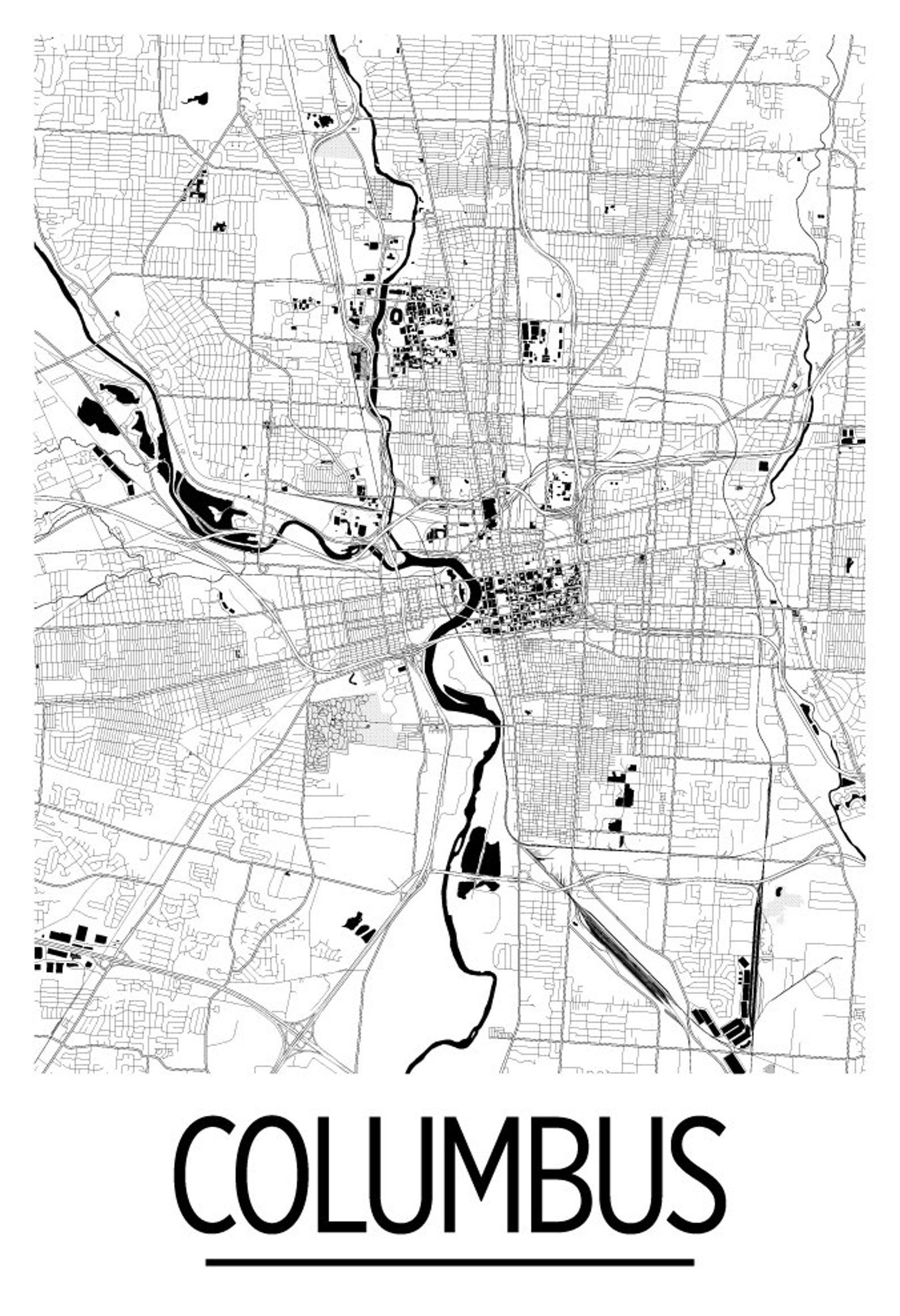 Columbus Map Poster Usa Map Print Art Deco Series - Etsy