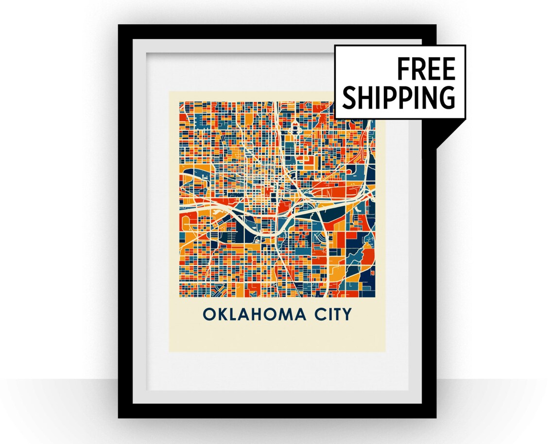 Oklahoma City Map Print Full Color Map Poster | Etsy