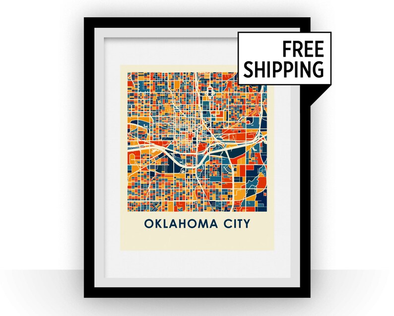 Oklahoma City Map Print - Full Color Map Poster - Etsy