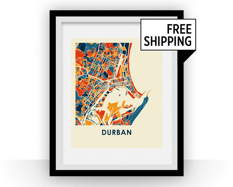 Durban Map Print Full Color Map Poster - Etsy UK