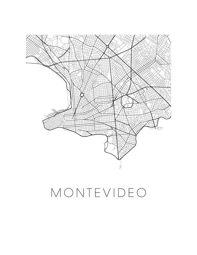 Montevideo Map Black and White Print Uruguay Black and White - Etsy