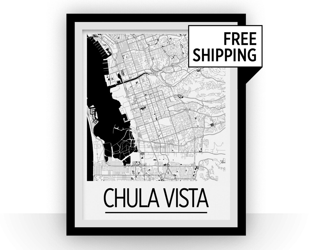 Chula Vista Map Poster - Usa Map Print - Art Deco Series - Etsy