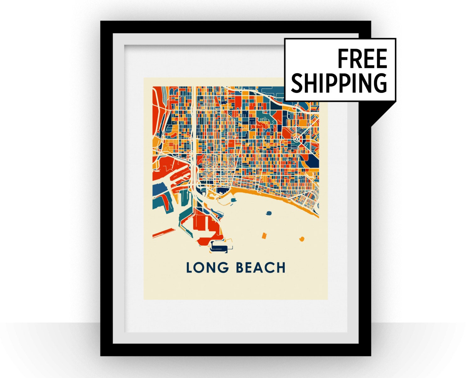 Long Beach Map Print - Full Color Map Poster - Etsy