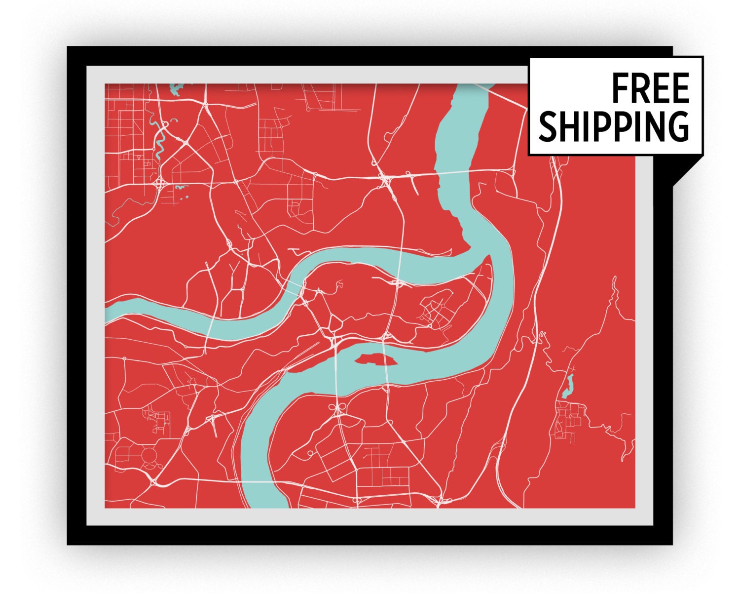 Chongqing Map Print Choose your color | Etsy