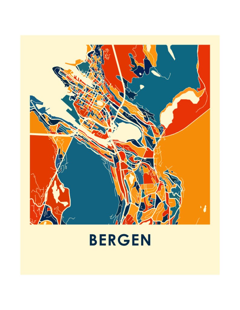 Bergen Map Print Full Color Map Poster - Etsy