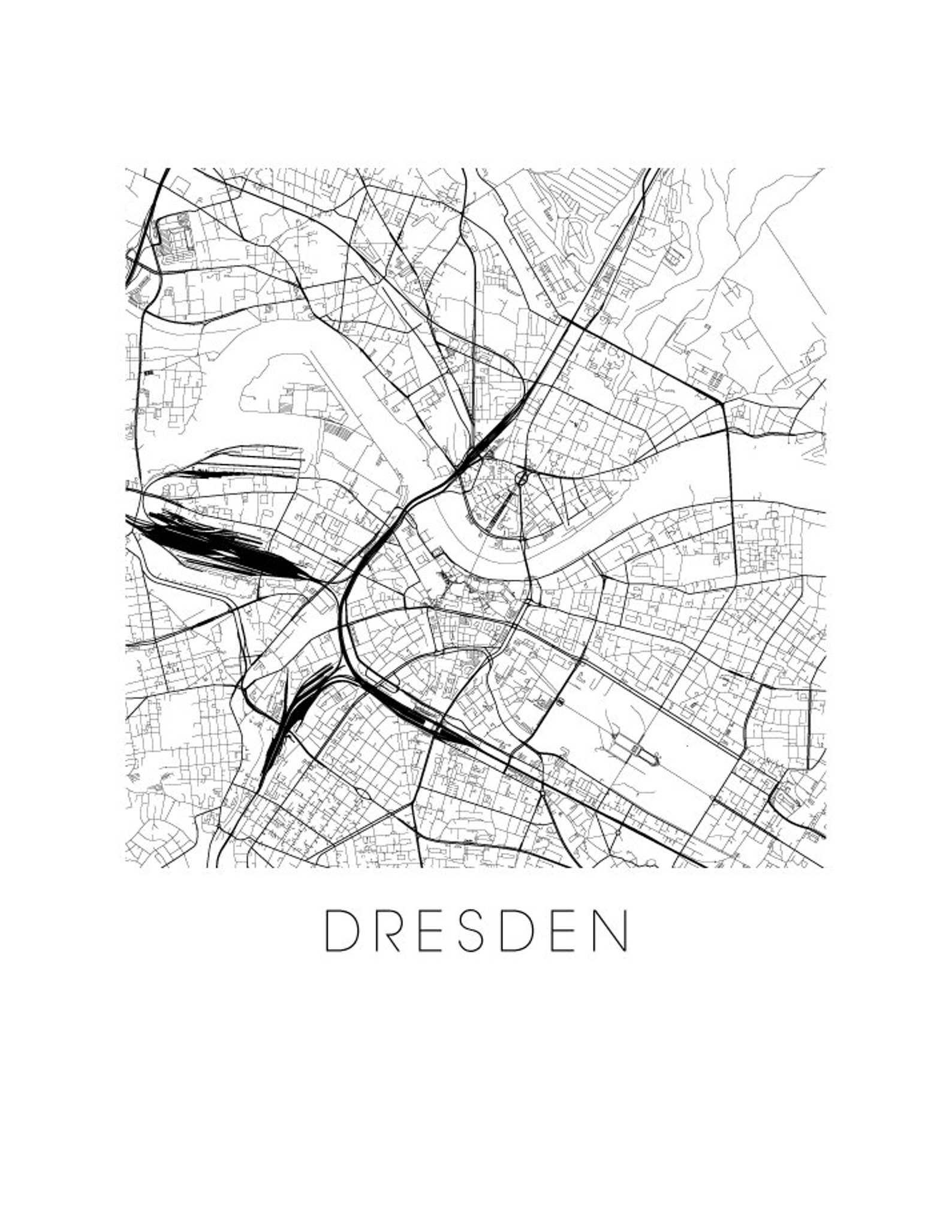 Dresden Map Black and White Print Germany Black and White - Etsy