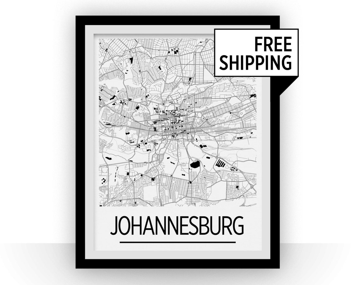 Johannesburg Map Poster South Africa Map Print Art Deco - Etsy Canada