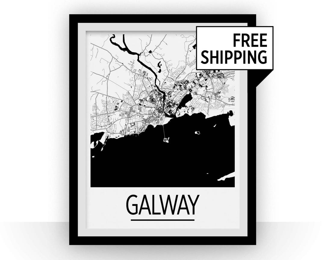 Galway Map Poster - Ireland Map Print - Art Deco Series - Etsy