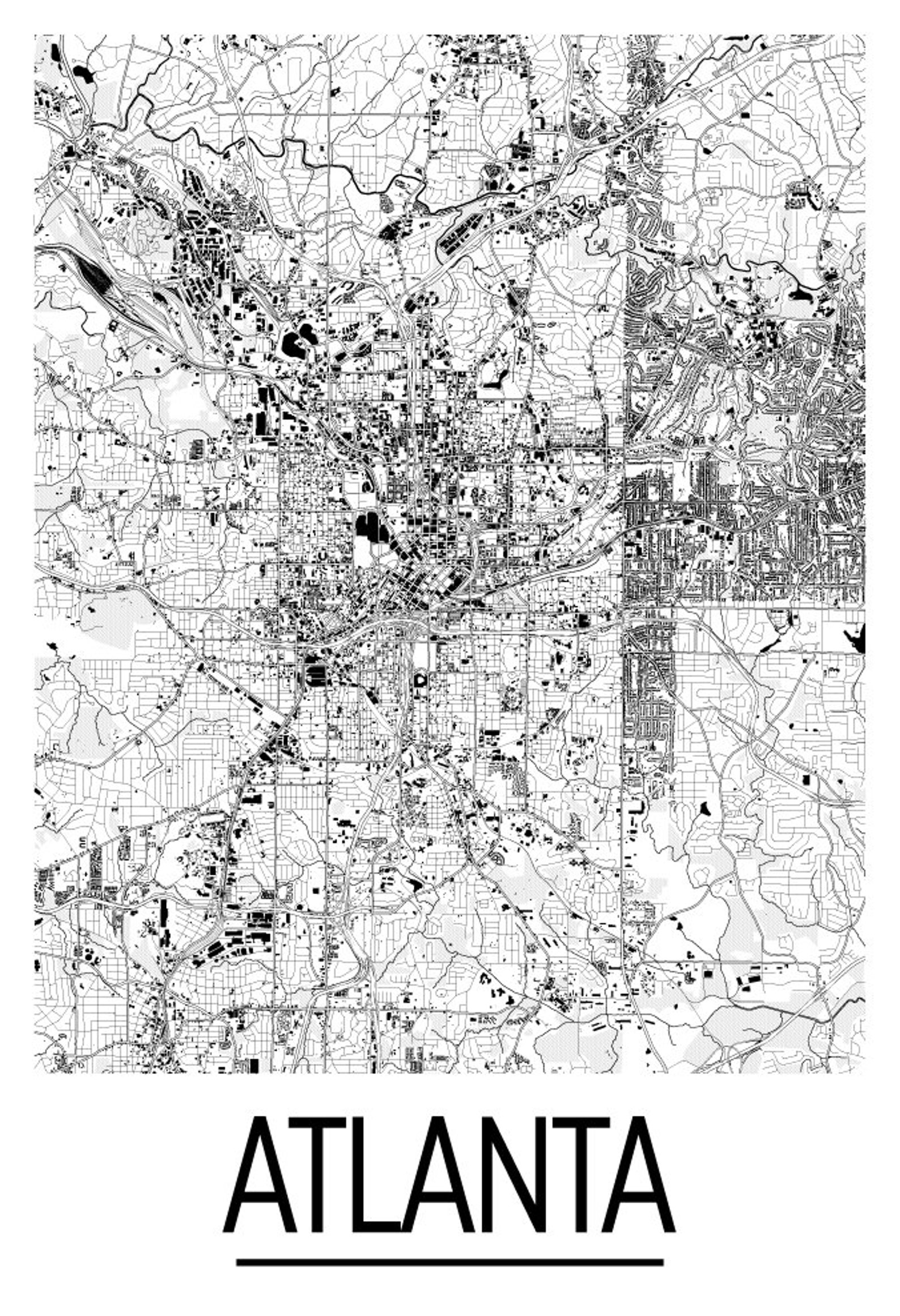 Atlanta Map Poster Usa Map Print Art Deco Series | Etsy