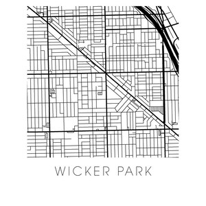Wicker Park Map Black and White Print - Illinois Black and White Map ...