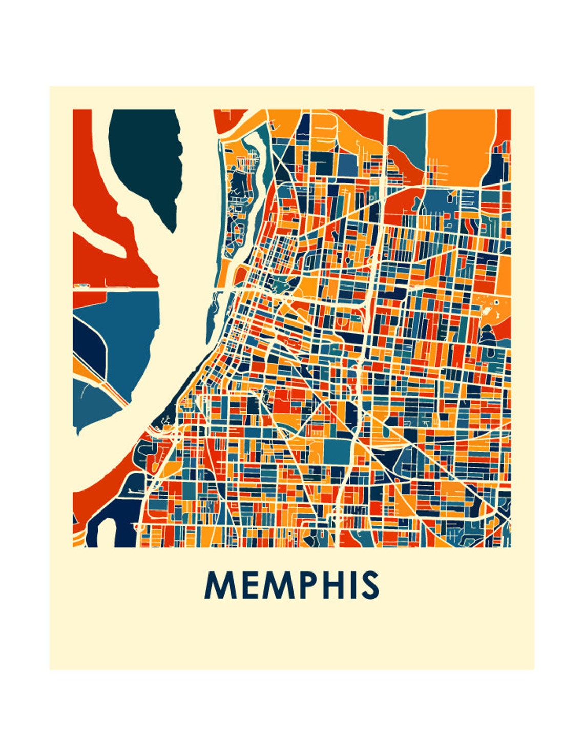 Memphis Map Print - Full Color Map Poster - Etsy