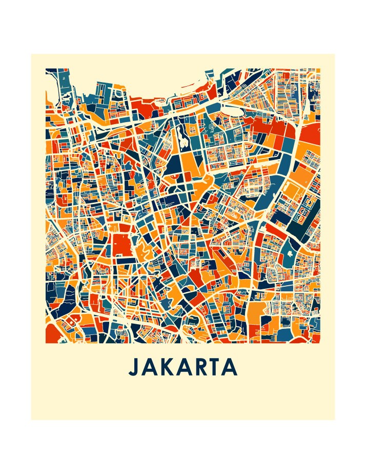 Jakarta Map Print Full Color Map Poster | Etsy