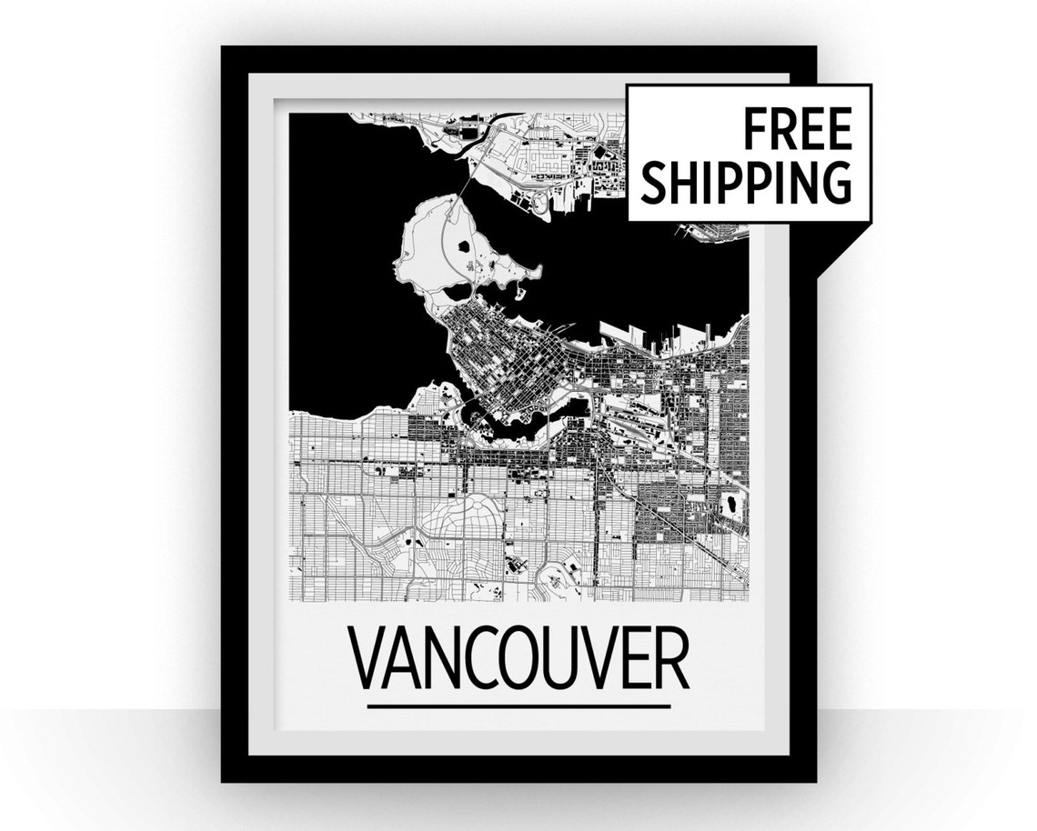Vancouver Map Poster - Canada Map Print - Art Deco Series - Etsy