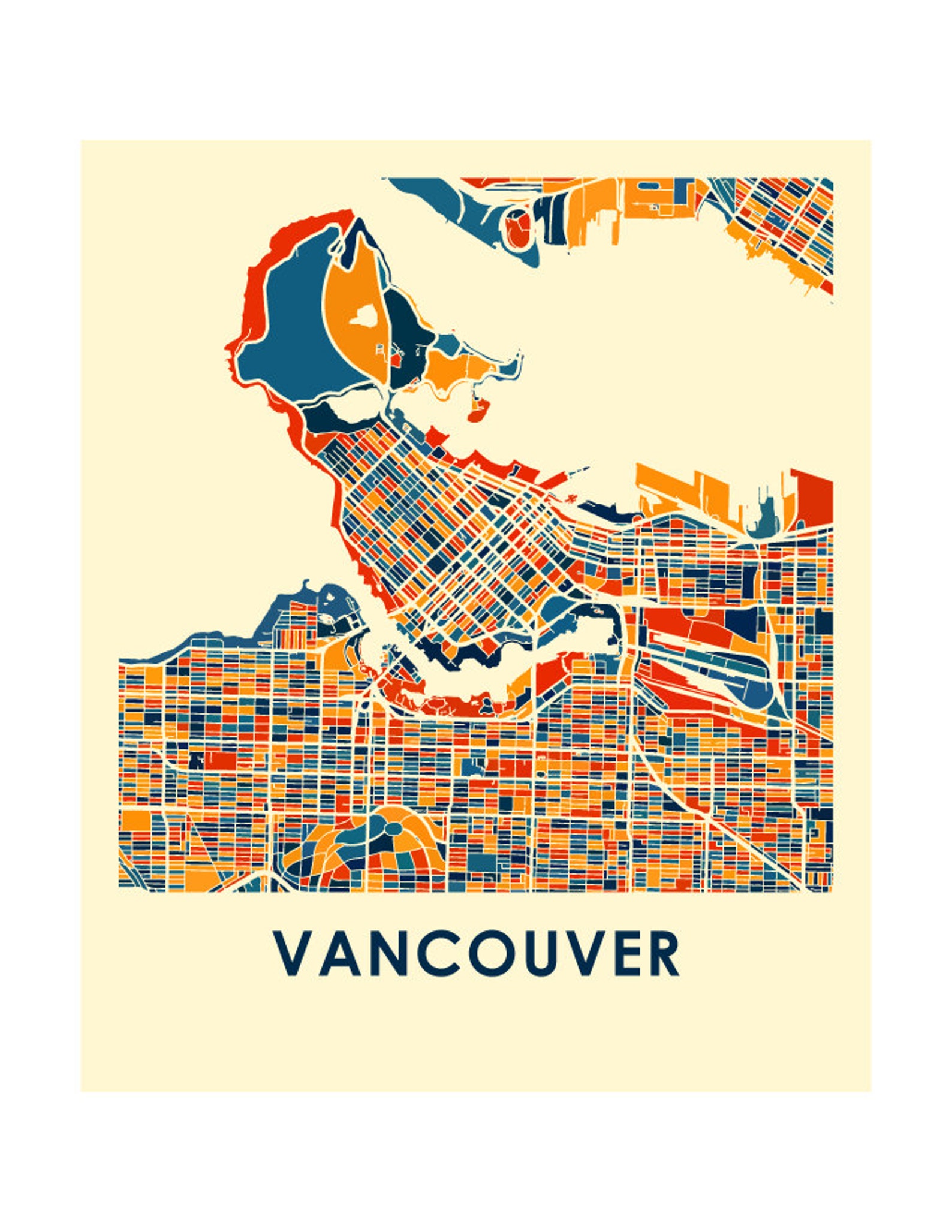 Vancouver Map Print Full Color Map Poster | Etsy