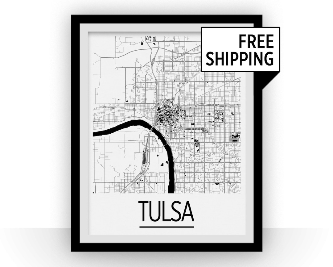 Tulsa Map Poster - Usa Map Print - Art Deco Series - Etsy