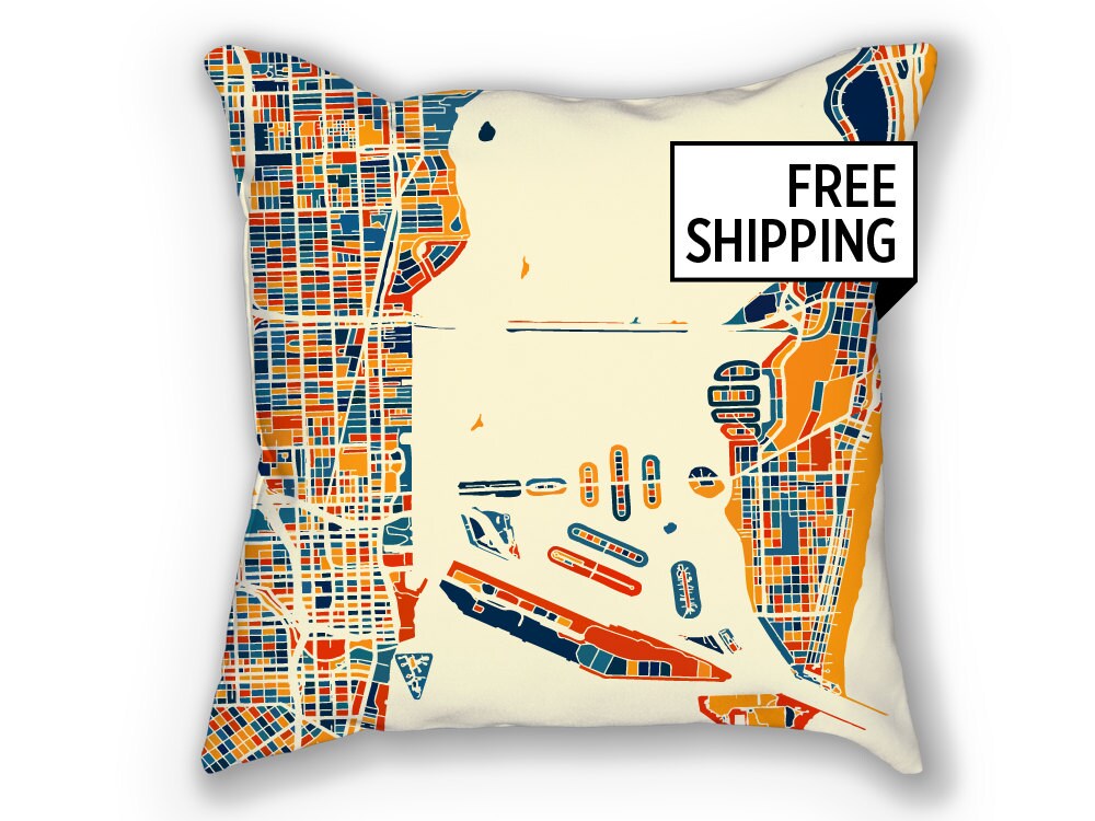 Miami Map Pillow Florida Map Pillow 18x18 | Etsy