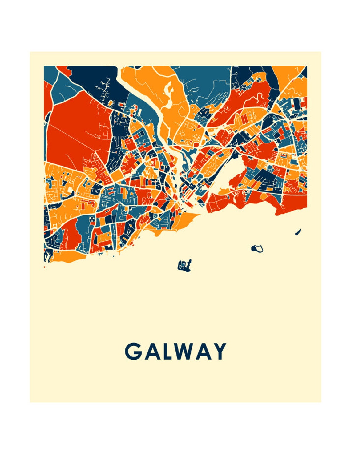 Galway Map Print Full Color Map Poster - Etsy