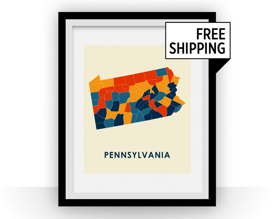 Pennsylvania Map Print - Full Color Map Poster - Etsy
