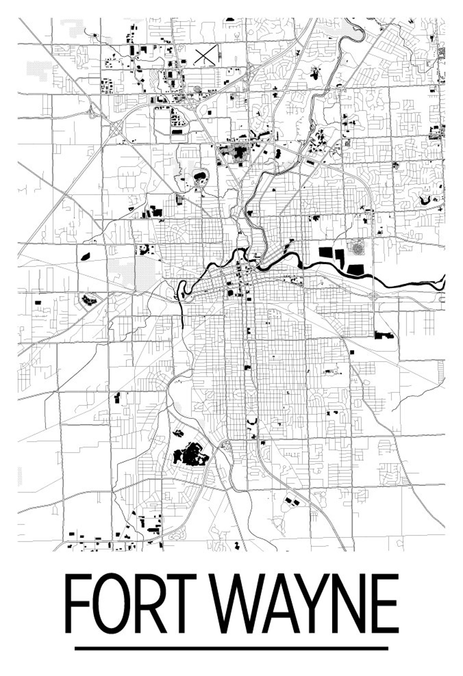 Fort Wayne Map Poster - Usa Map Print - Art Deco Series - Etsy