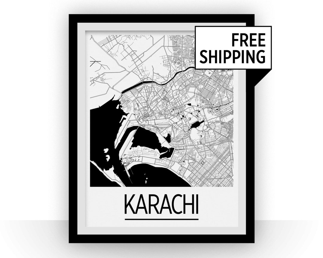 Karachi Map Poster - Pakistan Map Print - Art Deco Series - Etsy