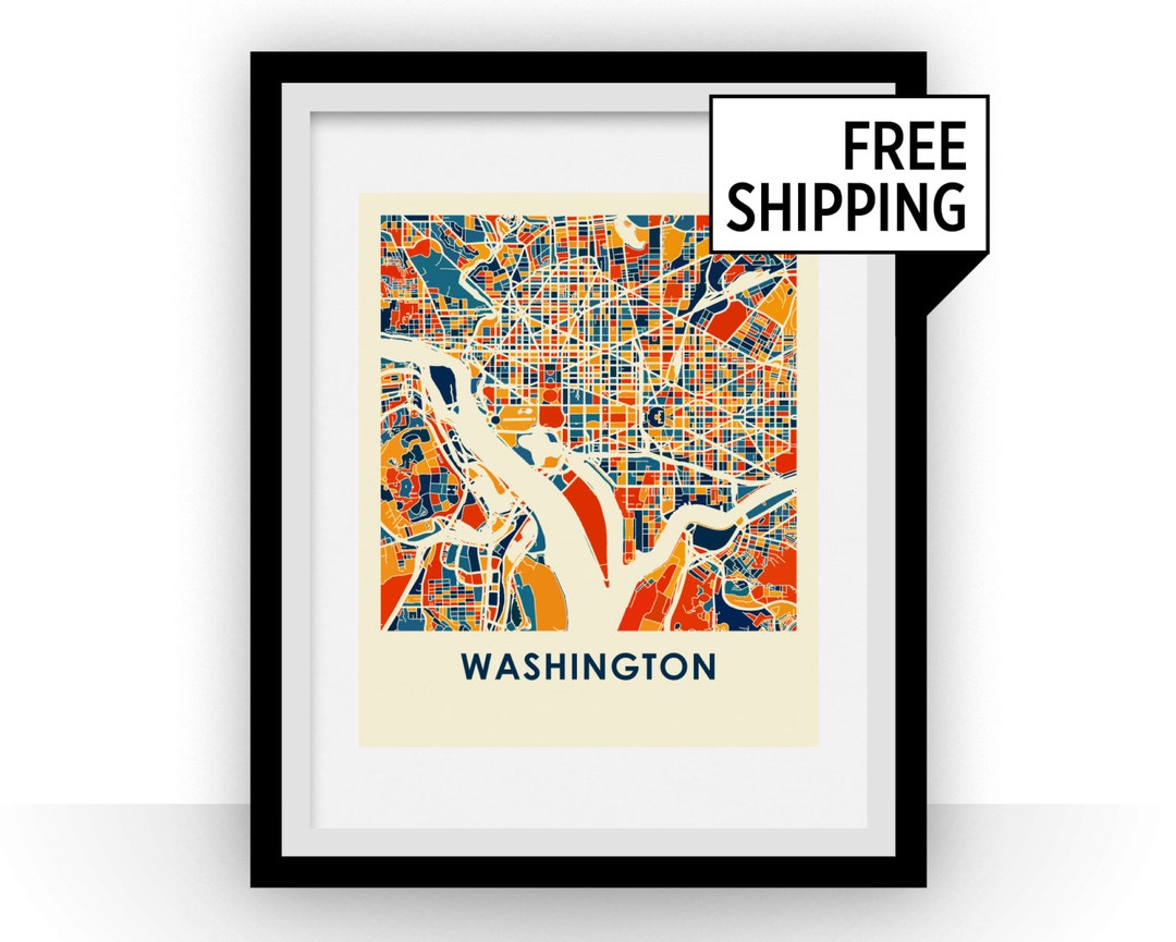 Washington Map Print - Full Color Map Poster - Etsy
