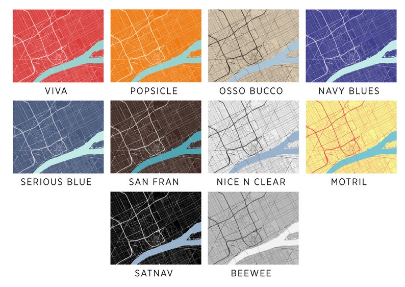 Detroit Map Print Choose Your Color - Etsy