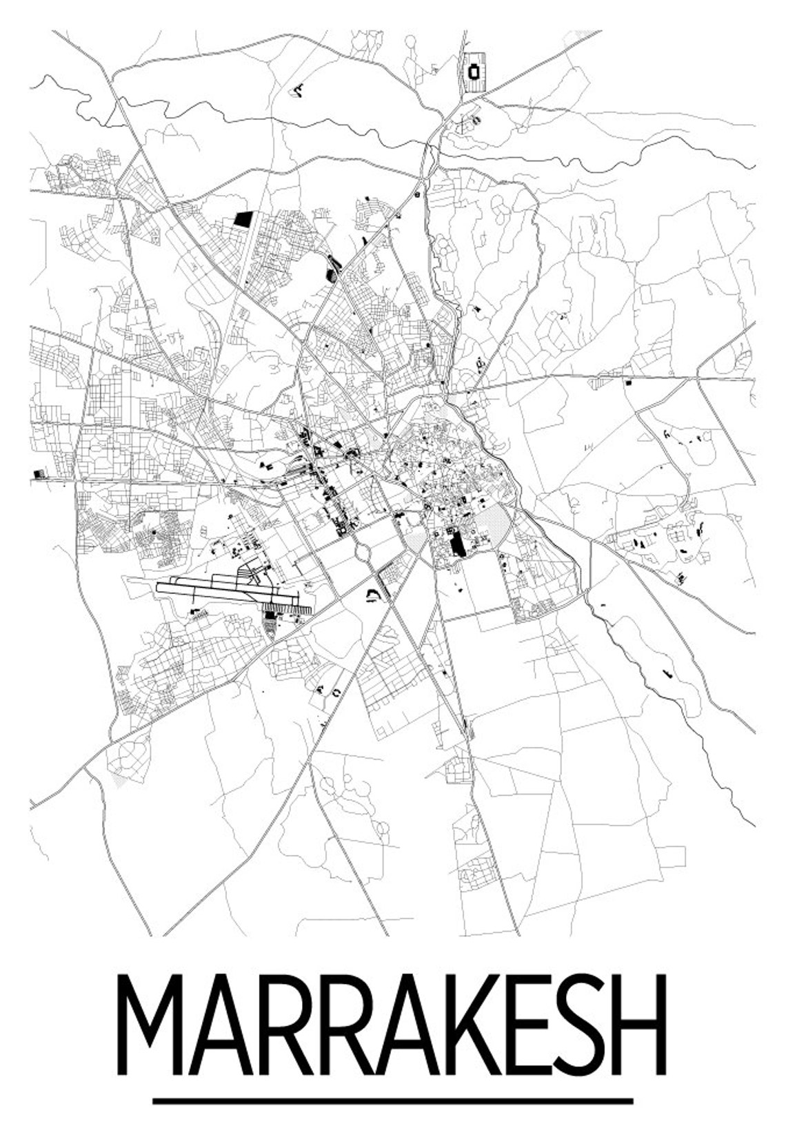 Marrakesh Map Poster Moroco Map Print Art Deco Series | Etsy