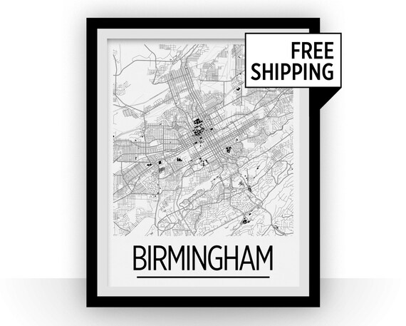 Birmingham AB Map Poster Usa Map Print Art Deco Series - Etsy