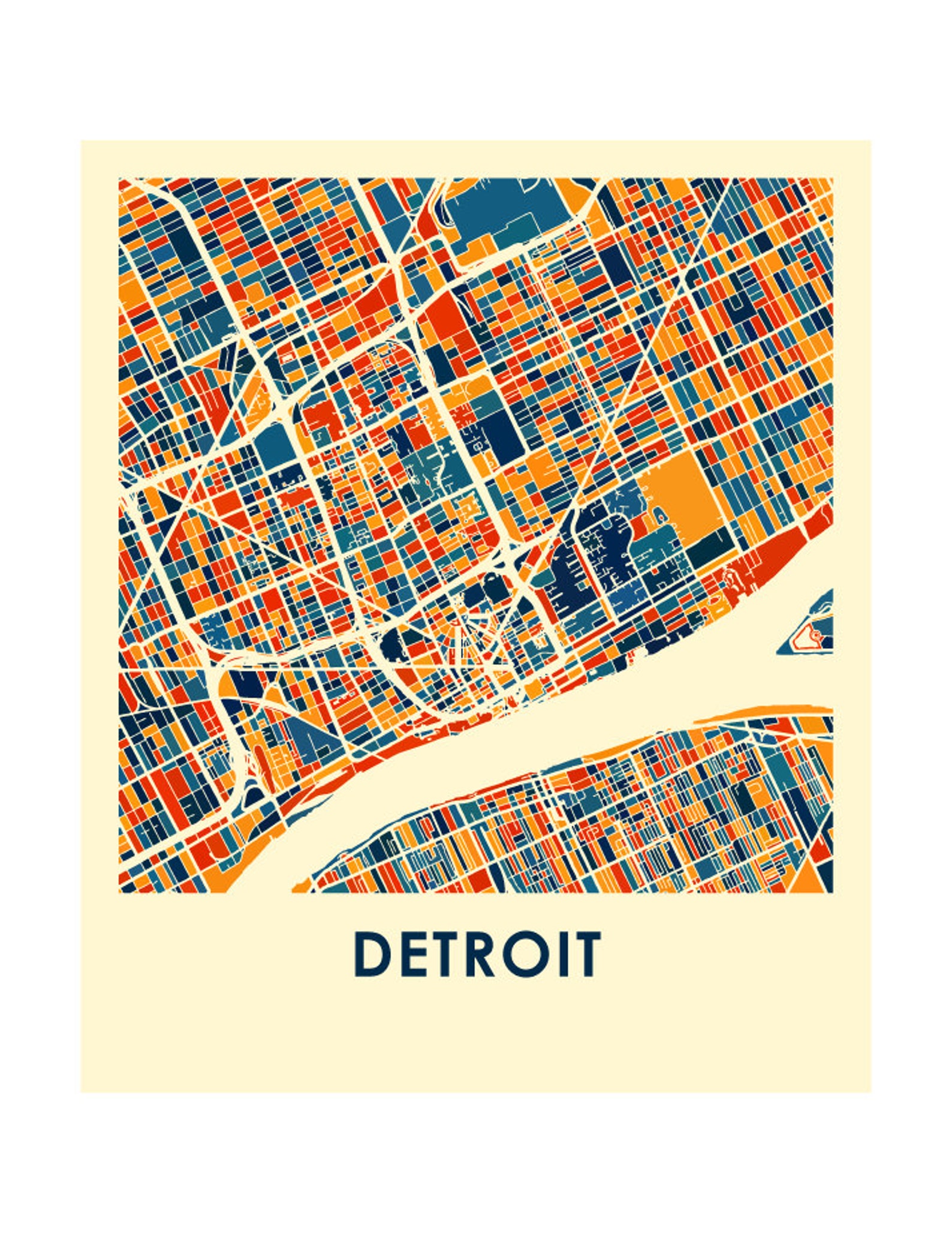 Detroit Map Print Full Color Map Poster - Etsy