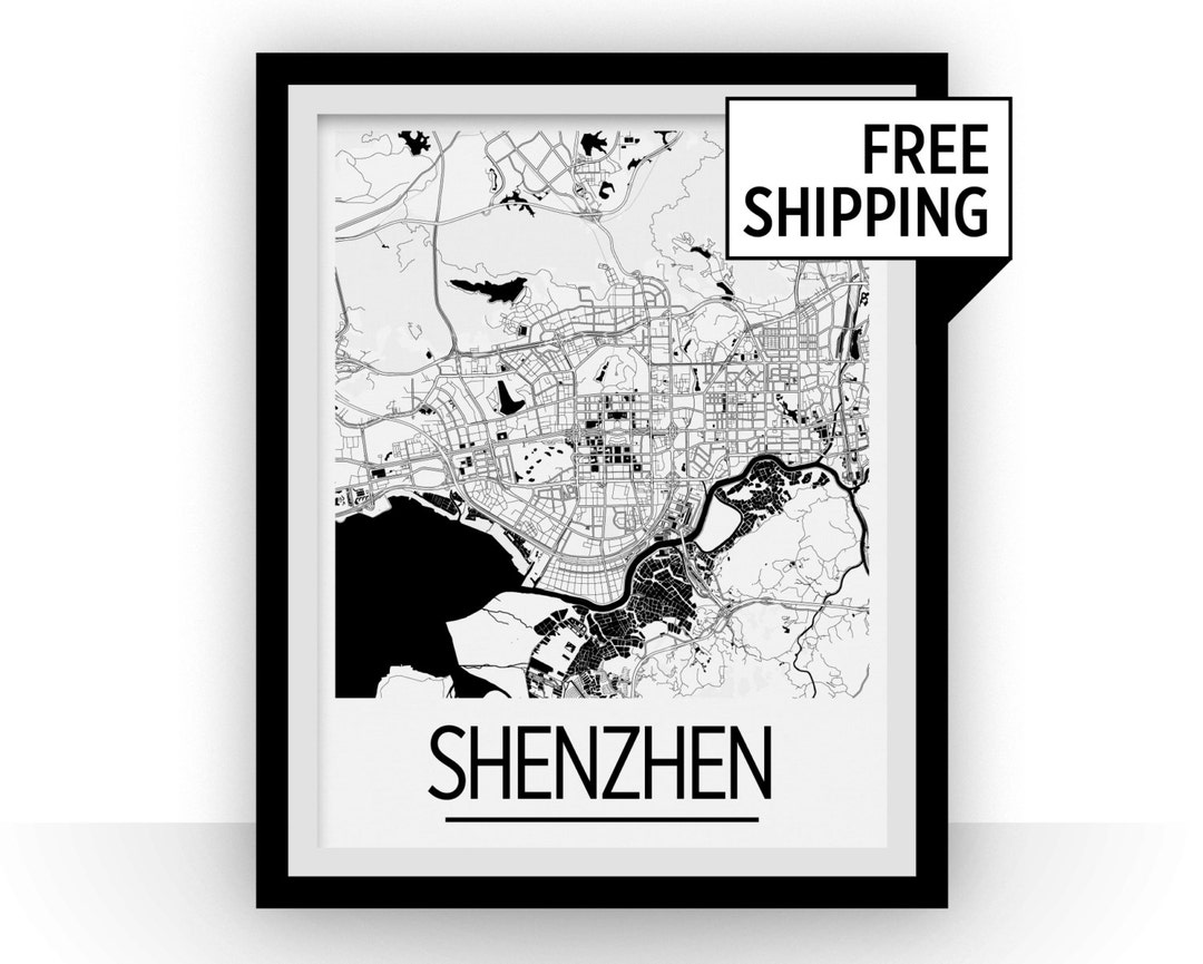 Shenzhen Map Poster - China Map Print - Art Deco Series - Etsy