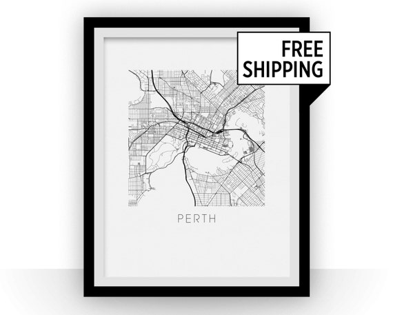 Perth Map Black and White Print Australia Black and White | Etsy
