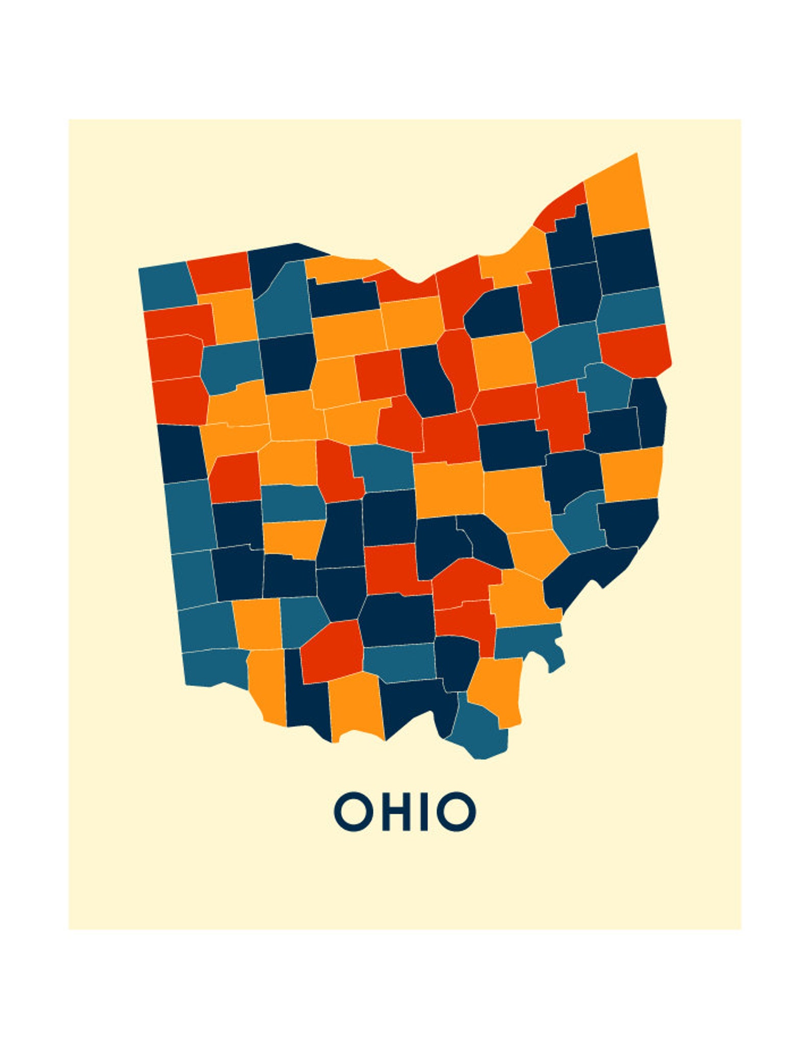 Ohio Map Print - Full Color Map Poster - Etsy