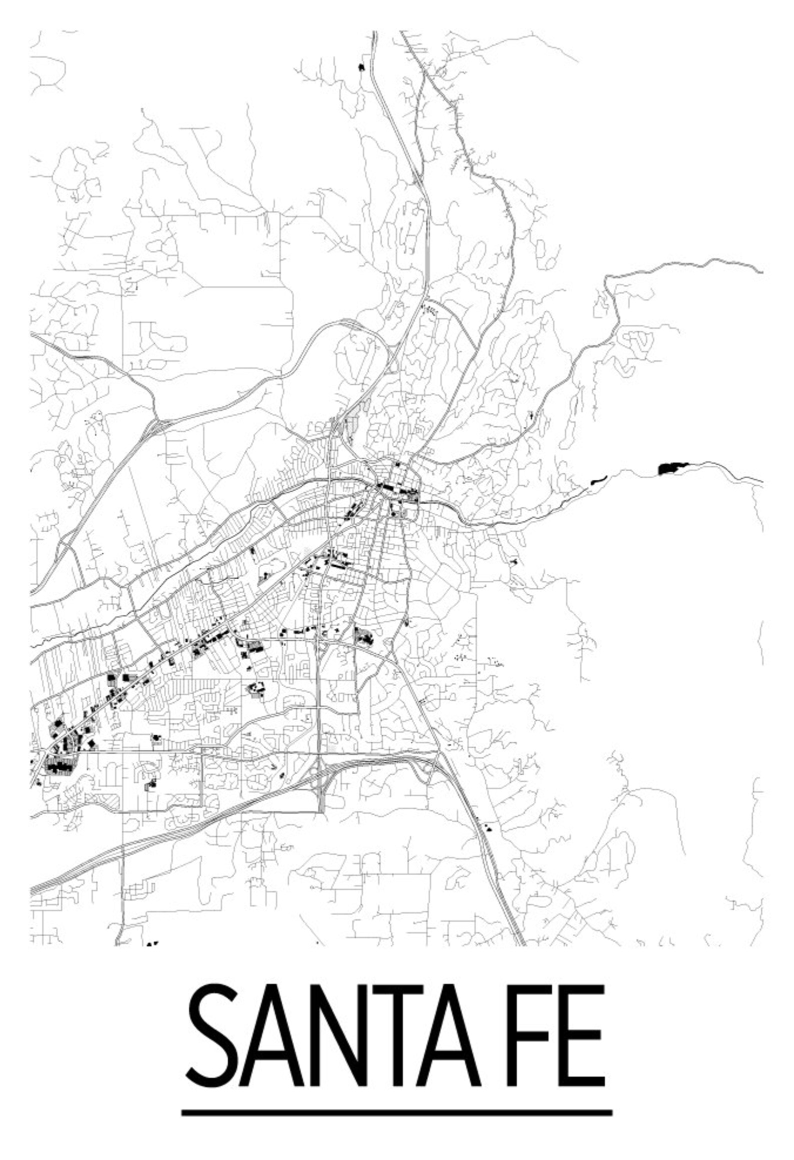 Santa Fe Map Poster Usa Map Print Art Deco Series | Etsy
