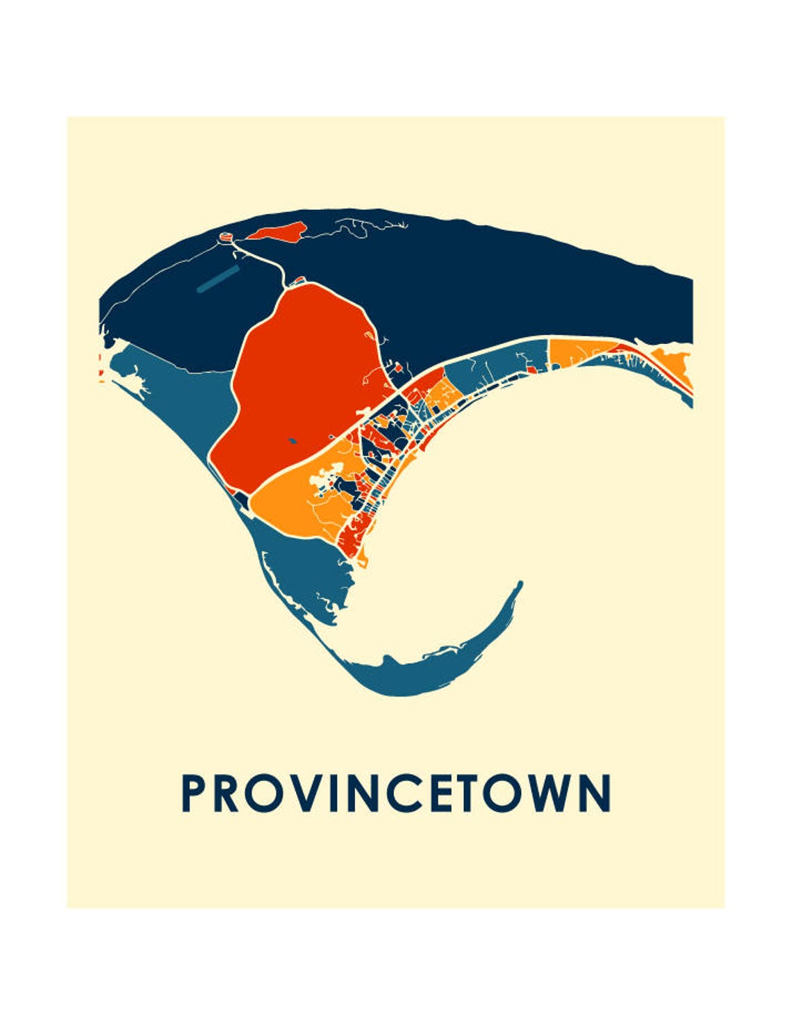 Provincetown Map Print Full Color Map Poster | Etsy