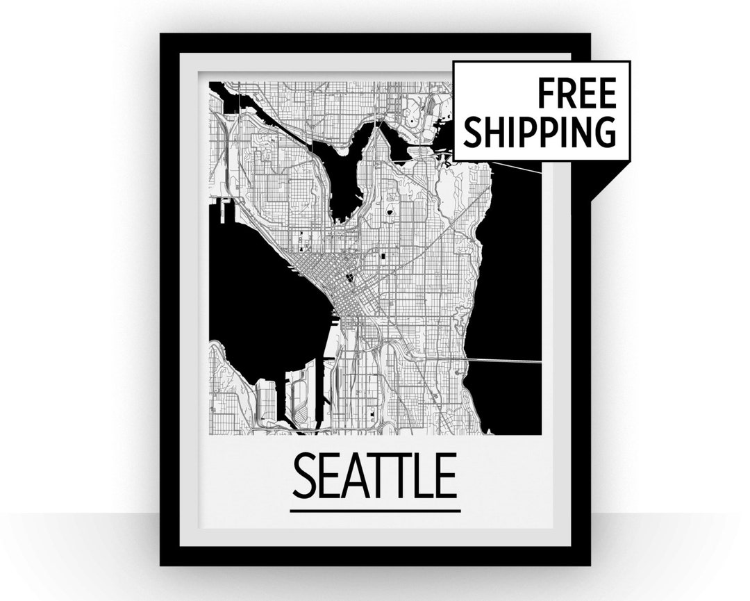Seattle Map Poster - Usa Map Print - Art Deco Series - Etsy