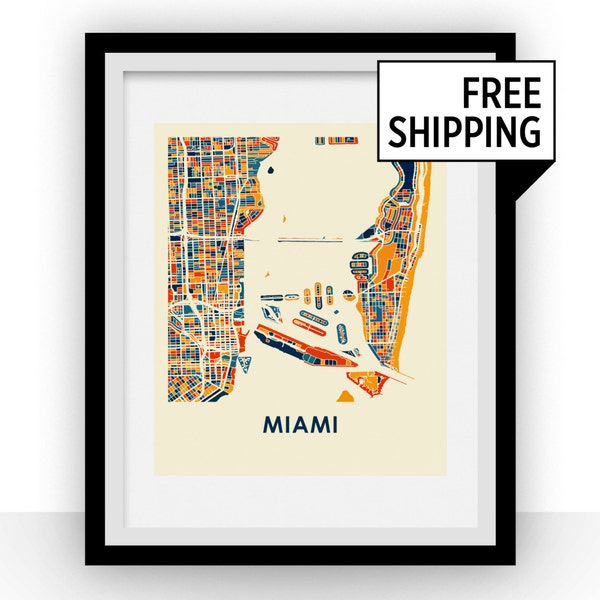 Miami Map Print - Etsy