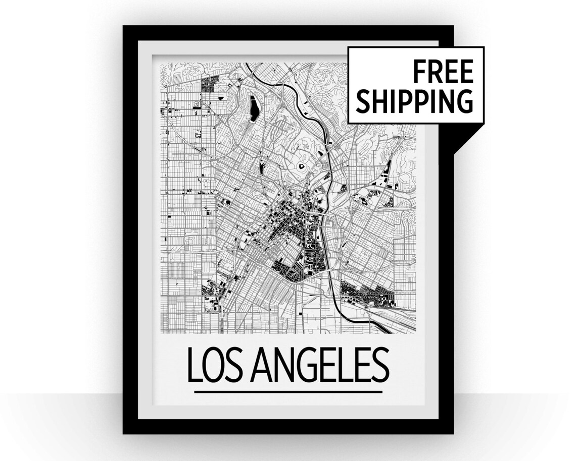 Los Angeles Map Poster Usa Map Print Art Deco Series | Etsy