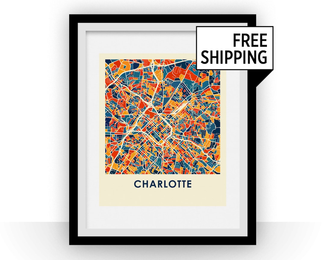 Charlotte Map Print - Full Color Map Poster - Etsy