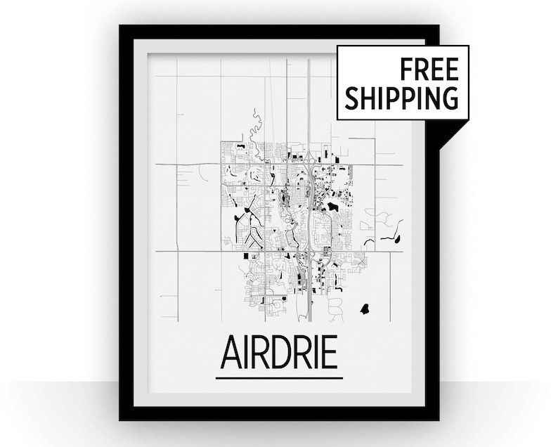 Airdrie Alberta Map Poster - Alberta Map Print - Art Deco Series - Etsy