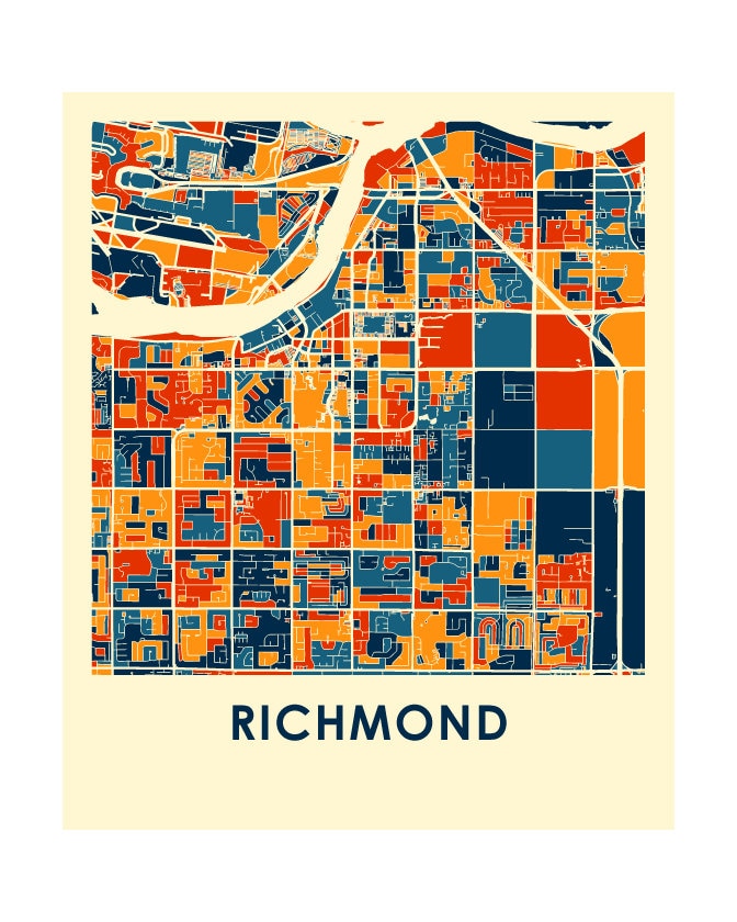 Richmond British Columbia Map Print Full Color Map Poster | Etsy