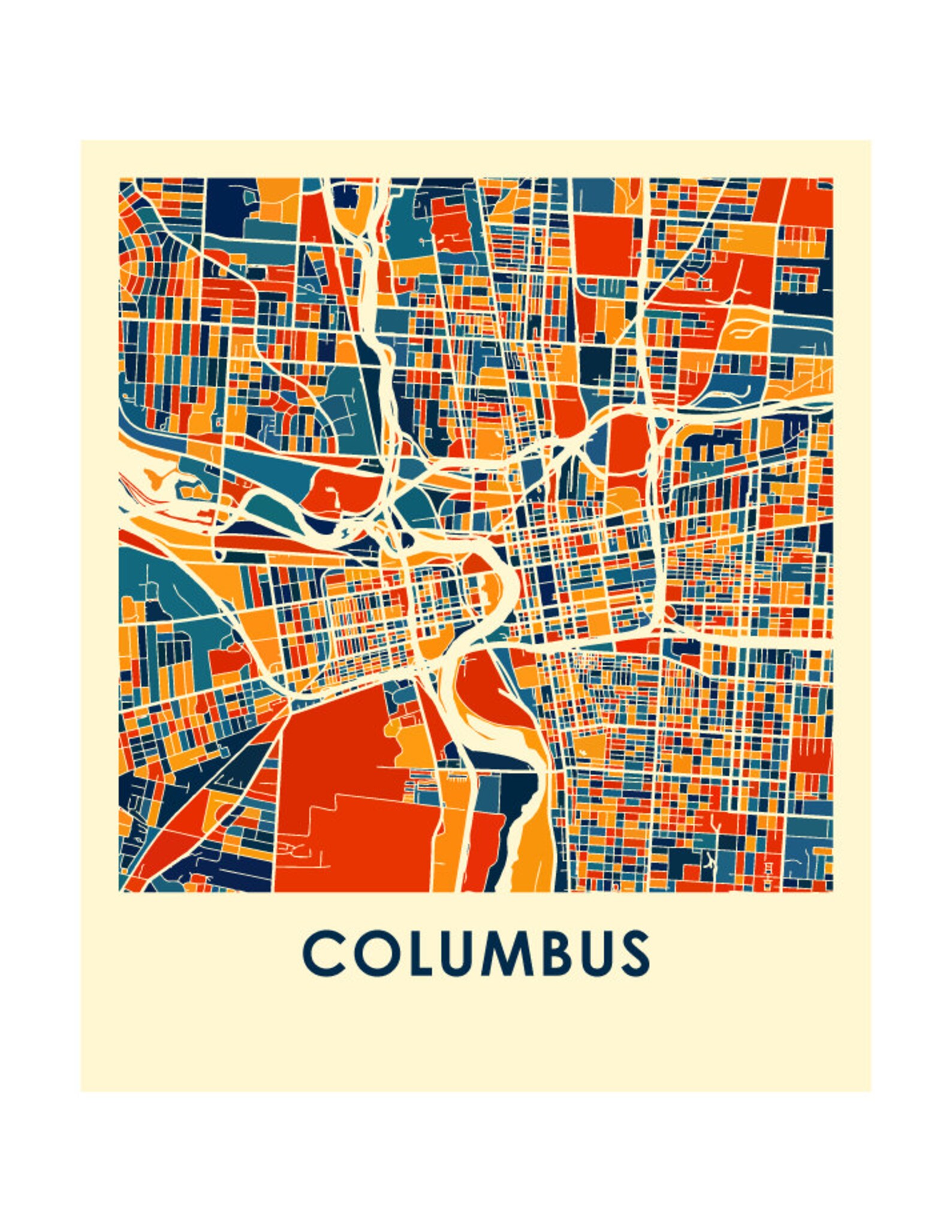 Columbus Map Print Full Color Map Poster - Etsy