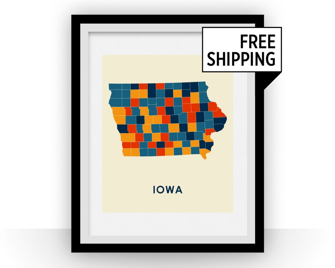 Iowa Map Print - Full Color Map Poster - Etsy