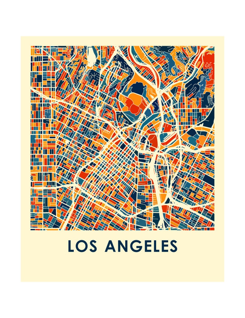 Los Angeles Map Print Full Color Map Poster | Etsy