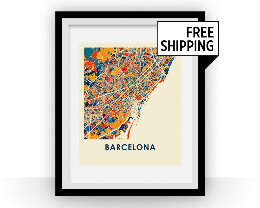 Barcelona Map Print - Full Color Map Poster - Etsy