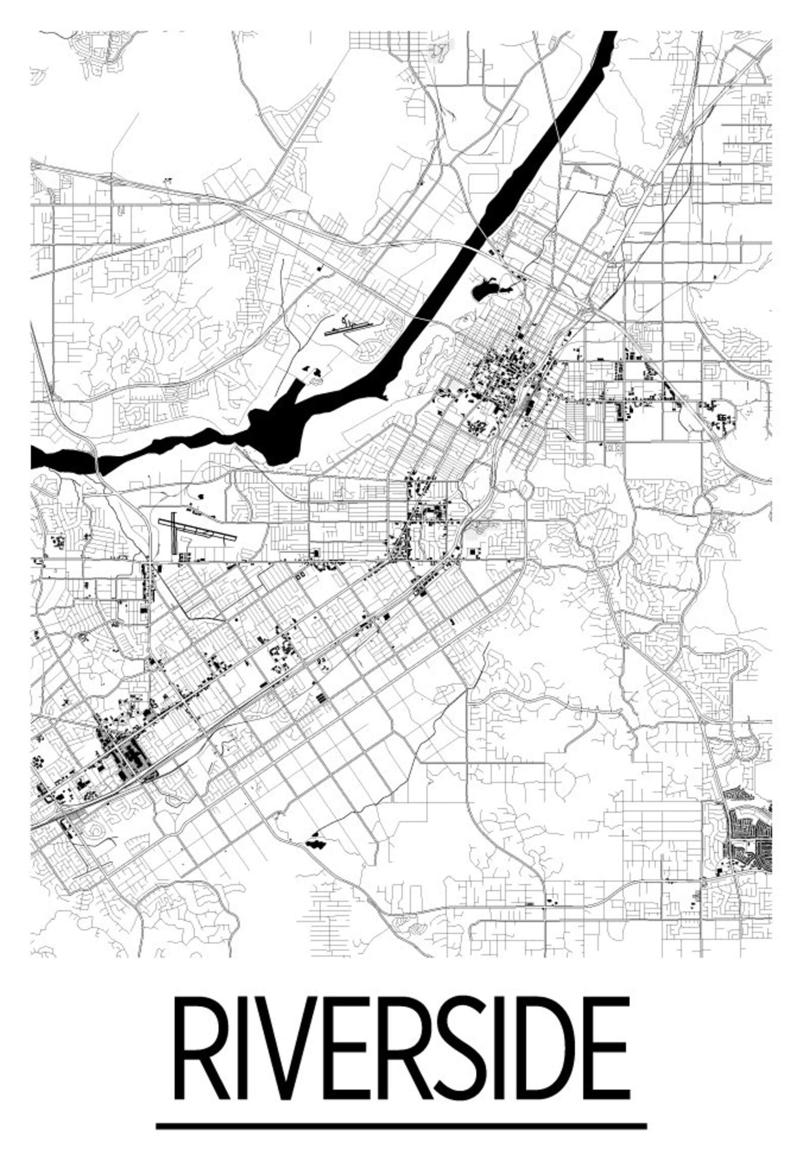 Riverside Map Poster Usa Map Print Art Deco Series - Etsy