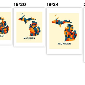Michigan Map Print - Full Color Map Poster - Etsy